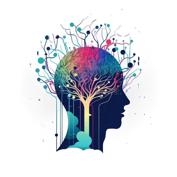 Human Head with Tree and Brain. Artificial Intelligence Concept. Vector ...