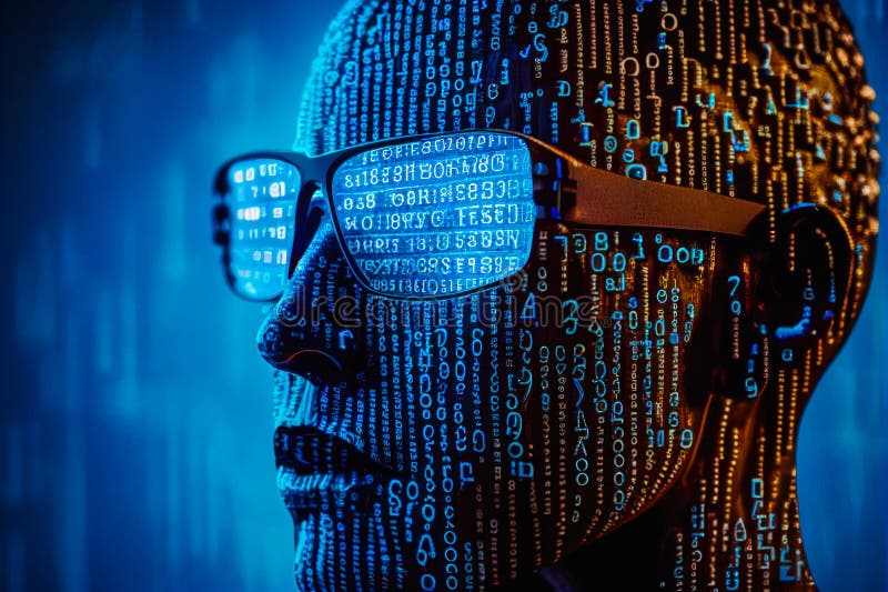 Human Head with Virtual Goggles in Digital Data Stream Stock ...