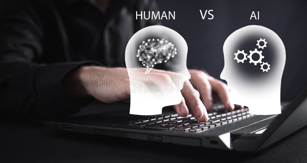 Human Head VS Ai. Human Intelligence Vs Artificial Intelligence Stock ...