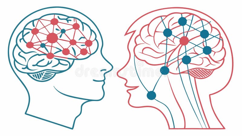 Human Heads with Brain Activity Represented by Dots, Vector Design ...