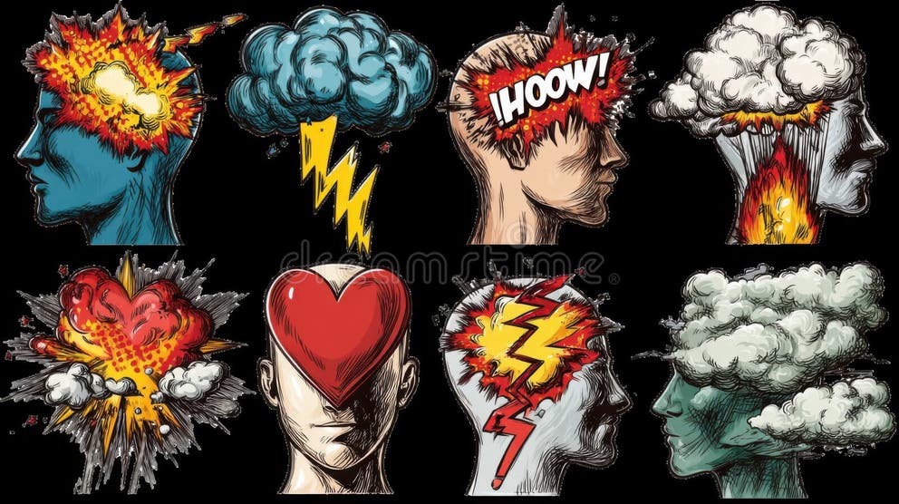 Human Heads Exploding with Powerful Emotions and Thoughts on ...