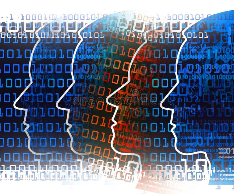 Human Heads and Stream of Binary Codes. Stock Illustration ...