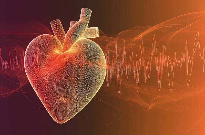 Human Heart Anatomy 3D Wireframe Model with EKG Waveform Stock ...