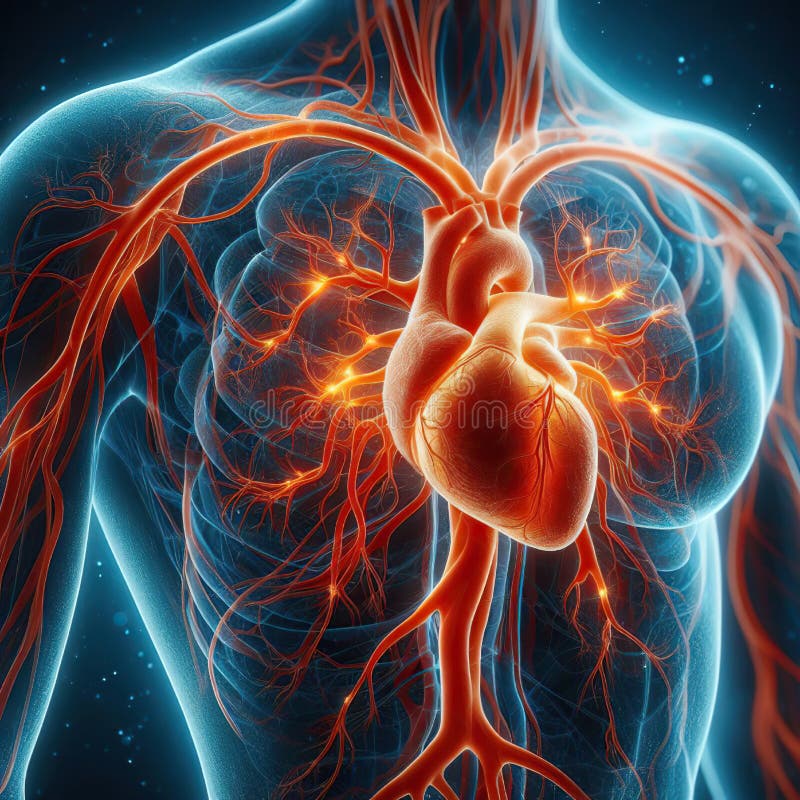 Human Heart with Blood Vessels Stock Illustration - Illustration of ...