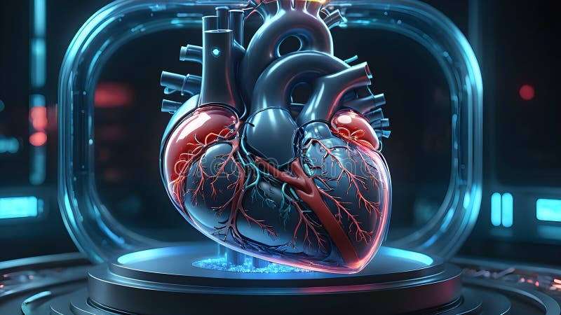 Human Heart in Blue Neon Light. 3d Rendering Stock Illustration ...