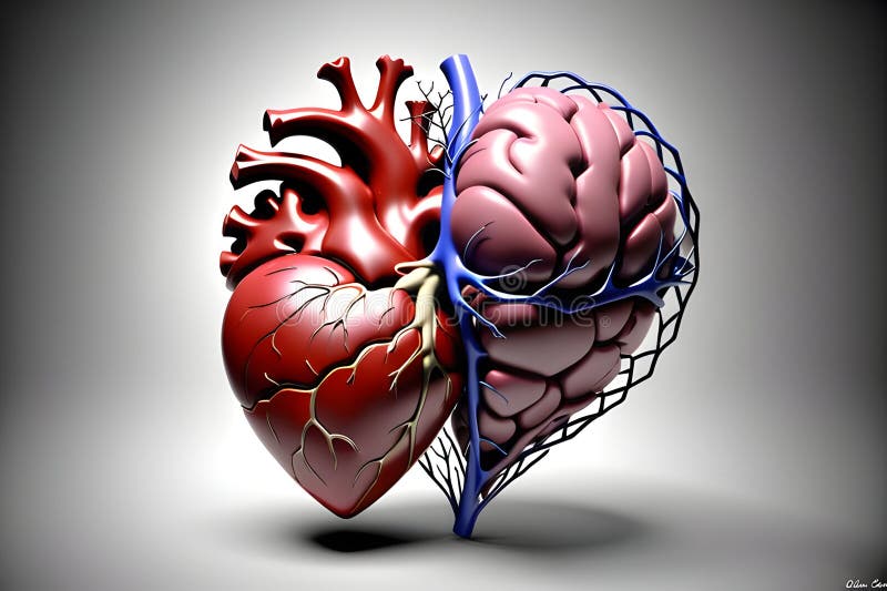 Human Heart and Brain Concept 3D Stock Illustration - Illustration of ...