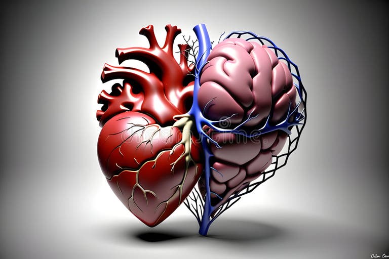 Human Heart and Brain Concept 3D Stock Illustration - Illustration of ...