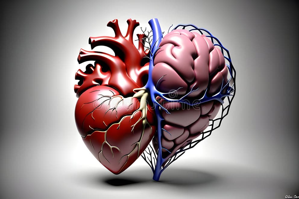 Human Heart and Brain Concept 3D Stock Illustration - Illustration of ...