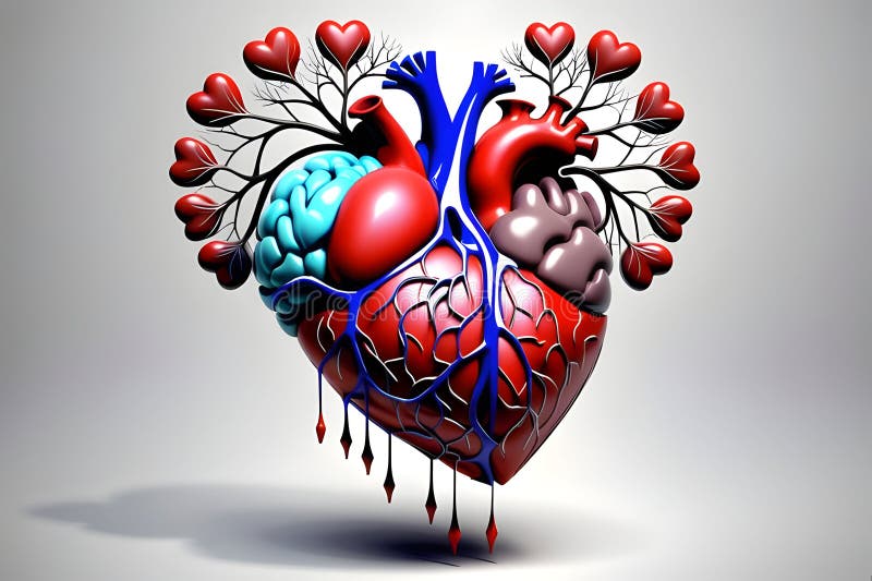 Human Heart and Brain Concept 3D Stock Illustration - Illustration of ...