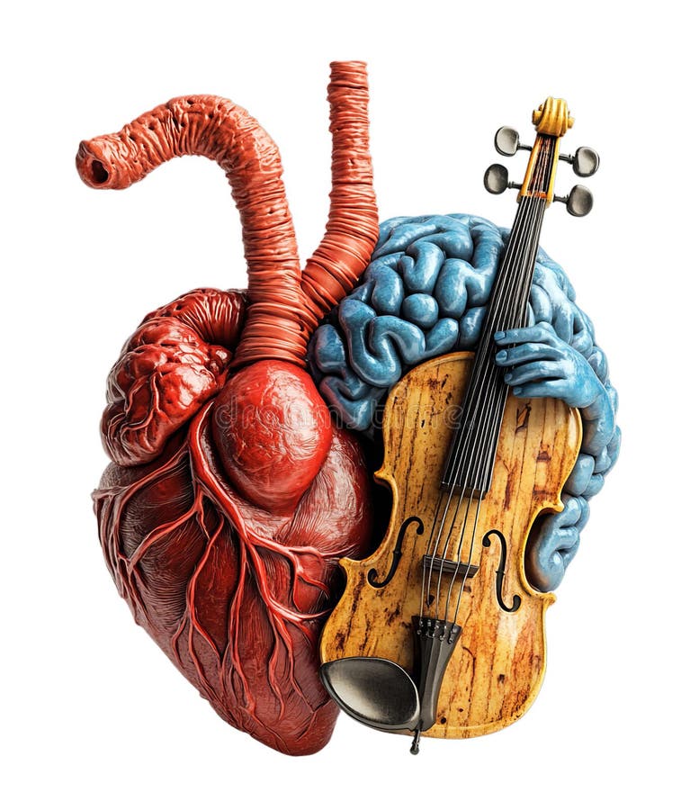 A Human Heart and Brain Play a Violin Together, Symbolizing the Harmony ...