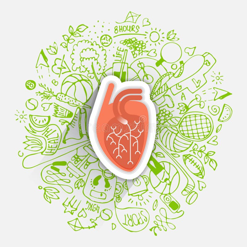 Human Heart Concept about Healthy Lifestyle and Longevity with Sketched ...