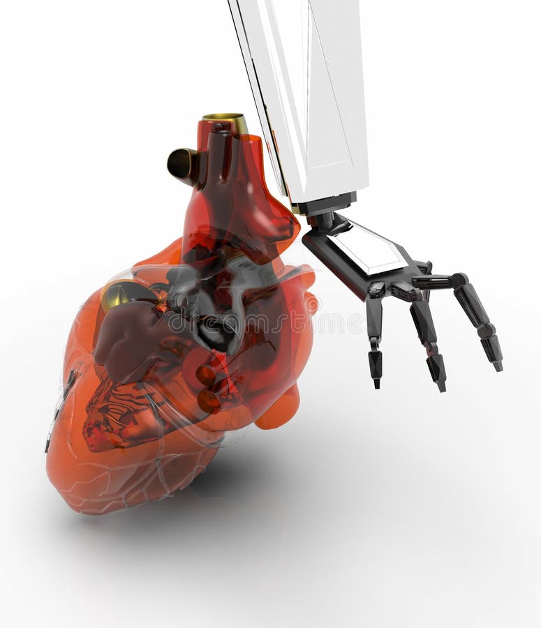 Human Heart 3d Model with a Robot Hand 3d Rendering Stock Illustration ...
