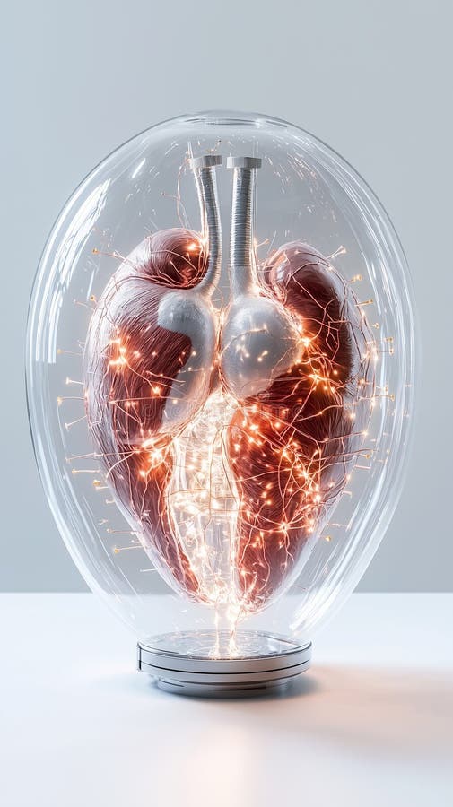 Human Heart Displayed within Transparent Shell, Showcasing Glowing ...