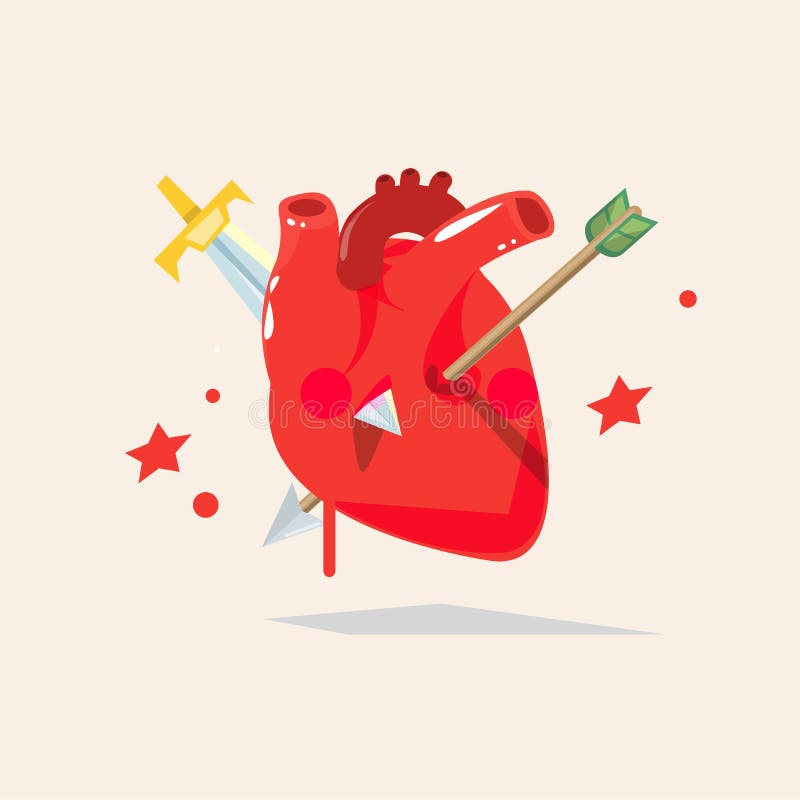 Human Heart Impaled by Arrow and Sword. Concept Wounded and Hurt Stock ...
