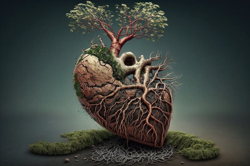 Human Heart Made from Roots. Generative AI Stock Illustration ...
