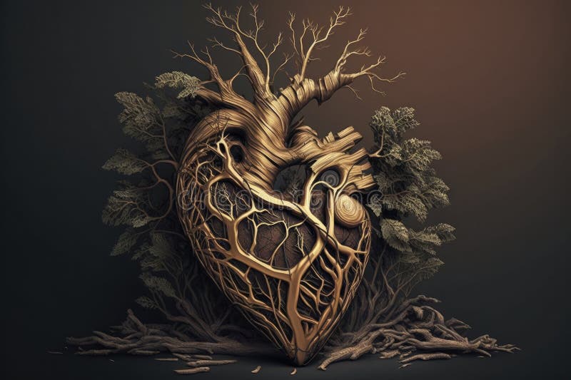 Human Heart Made from Roots. Generative AI Stock Illustration ...