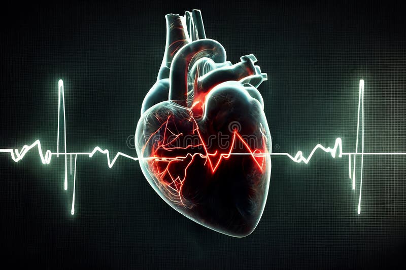 The Human Heart and Pulse in Neon Light. Black Background Stock ...