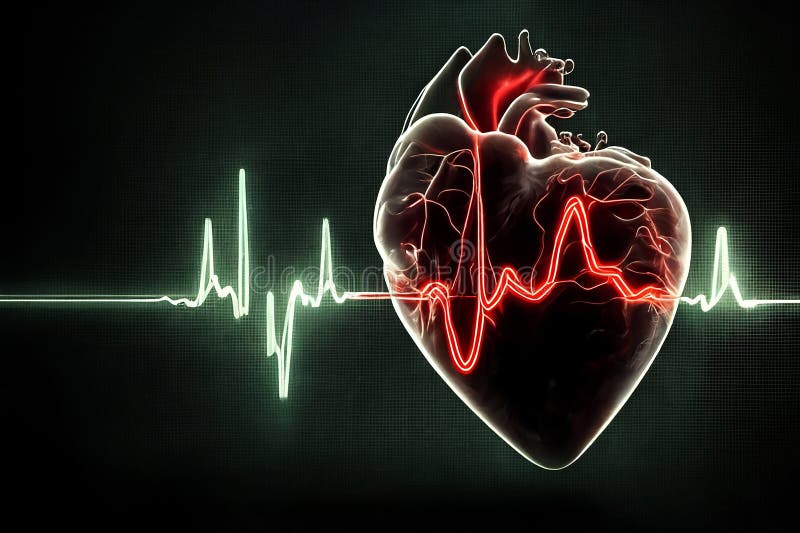 The Human Heart and Pulse in Neon Light. Black Background Stock ...