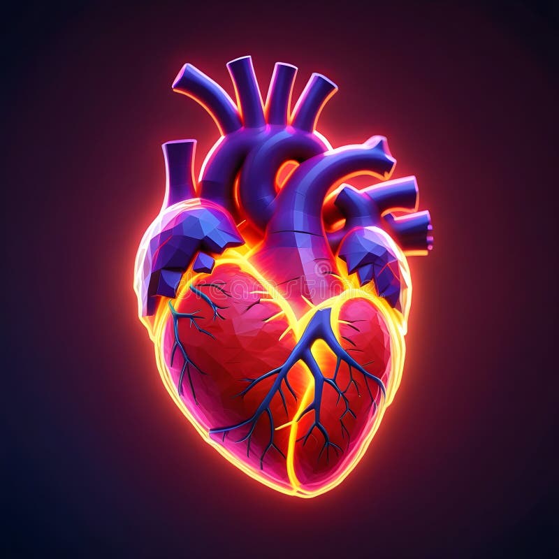 Human Heart Shape Neon Glowing Light Low Poly Style Stock Illustration ...