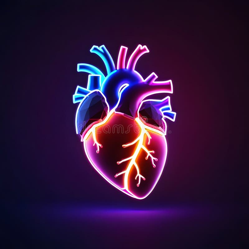 Human Heart Shape Neon Glowing Light Low Poly Style Stock Illustration ...
