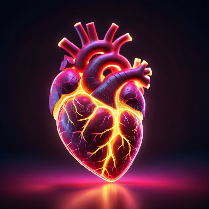 Human Heart Shape Neon Glowing Light Low Poly Style Stock Illustration ...