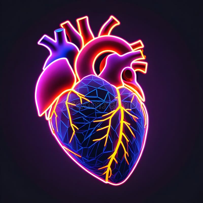 Human Heart Shape Neon Glowing Light Low Poly Style Stock Illustration ...