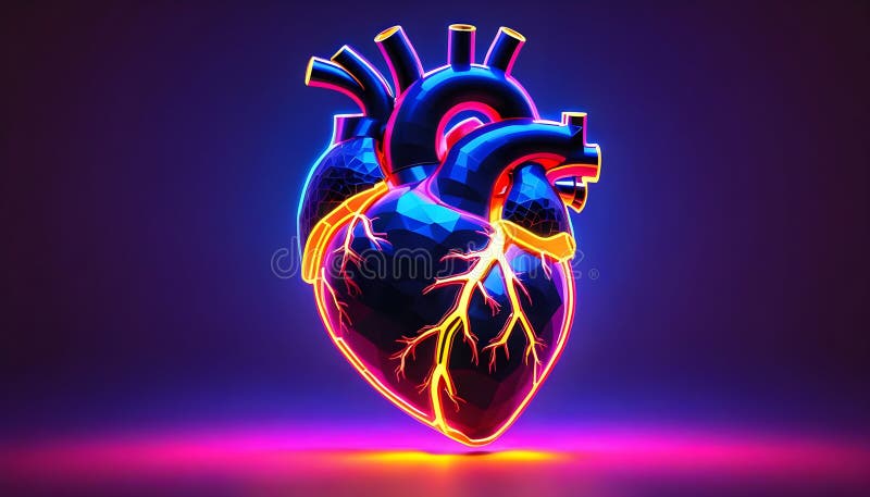 Human Heart Shape Neon Glowing Light Low Poly Style Stock Illustration ...