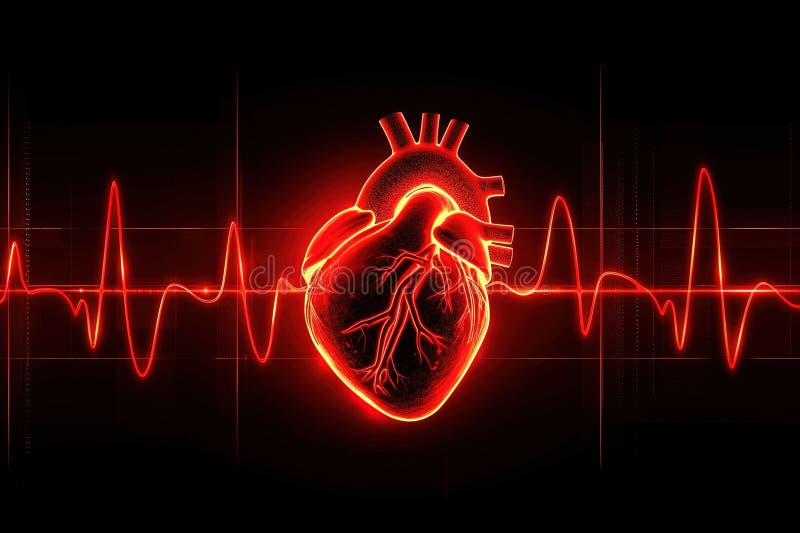 Human Heart Shape with Red Cardio Pulse Line. Generative AI Stock ...