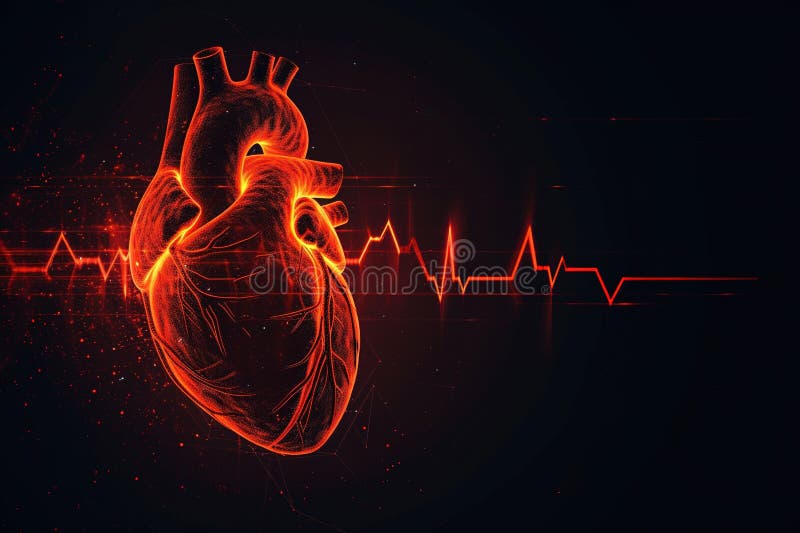 Human Heart Shape with Red Cardio Pulse Line. Generative AI Stock ...
