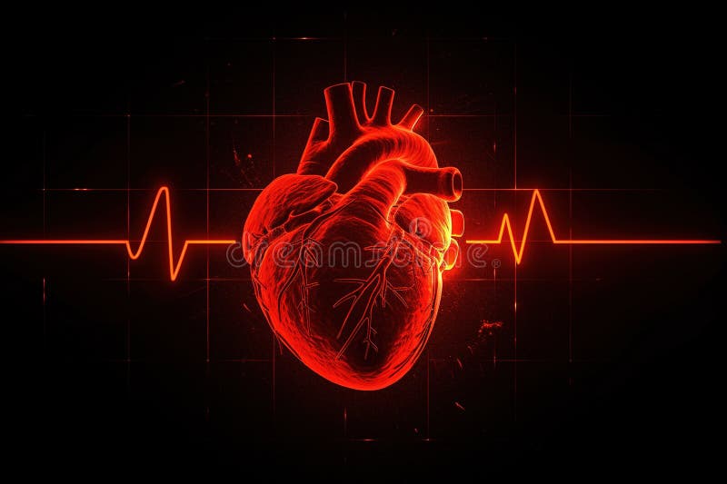 Human Heart Shape with Red Cardio Pulse Line. Generative AI Stock ...