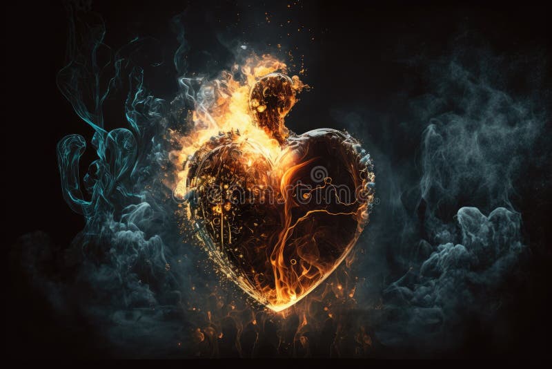 Human Heart, Surrounded by Fire and Smoke, in Dramatic Scene Stock ...