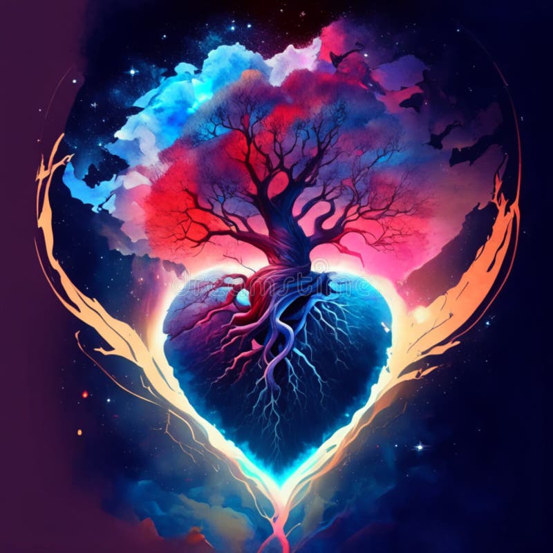Human Heart and Tree. Vector Illustration in Neon Style Stock ...