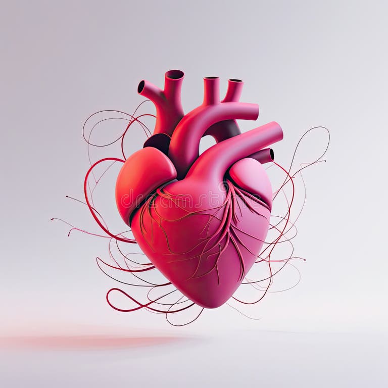Stylized Isometric Human Heart with Glowing Veins Digital Art Stock ...