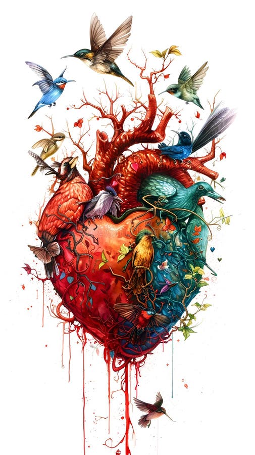The Human Heart, Wounded by Birds Stock Photo - Image of glow, medical ...