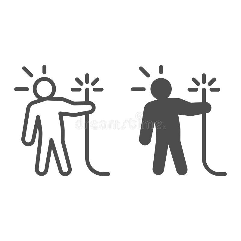 Human Holding Live Electrical Wire Line and Solid Icon, Labor ...