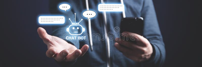 Human Holding Smartphone with Chat Bot Application for Online ...