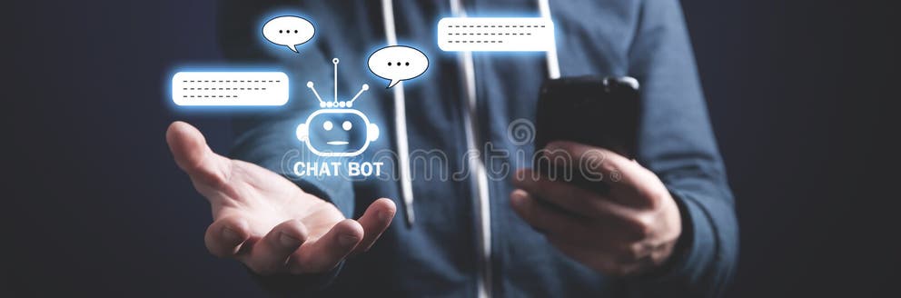 Human Holding Smartphone with Chat Bot Application for Online ...
