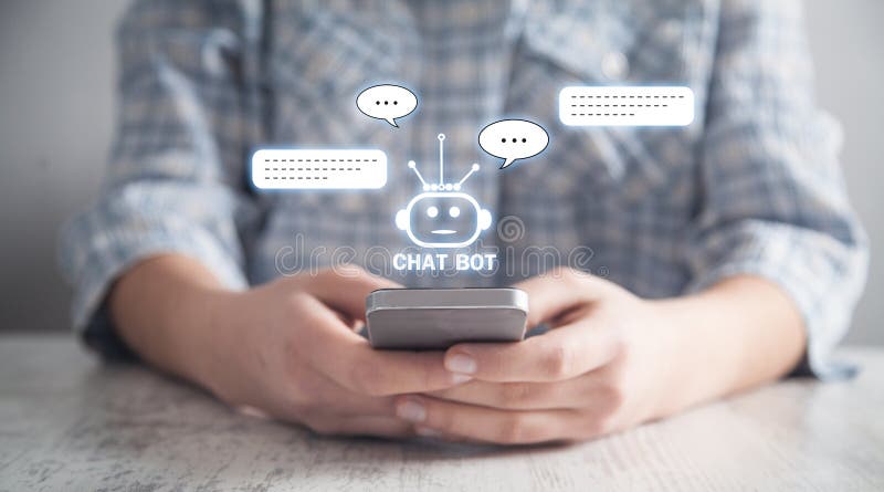 Human Holding Smartphone with Chat Bot Application for Online ...