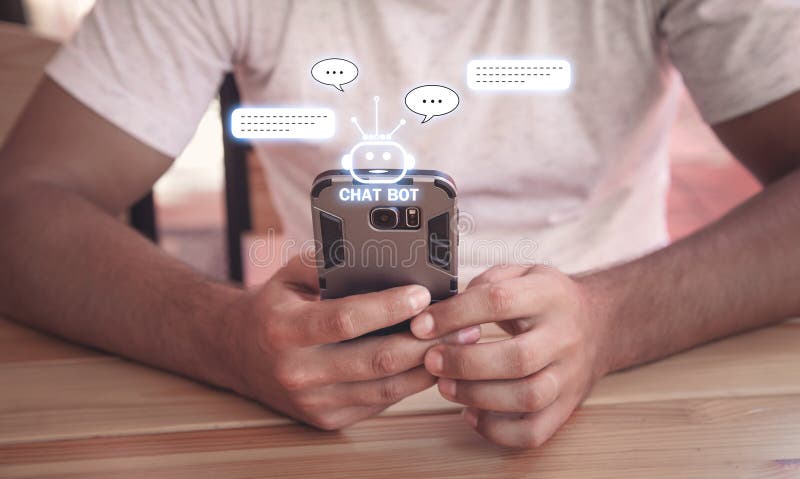 Human Holding Smartphone with Chat Bot Application for Online ...