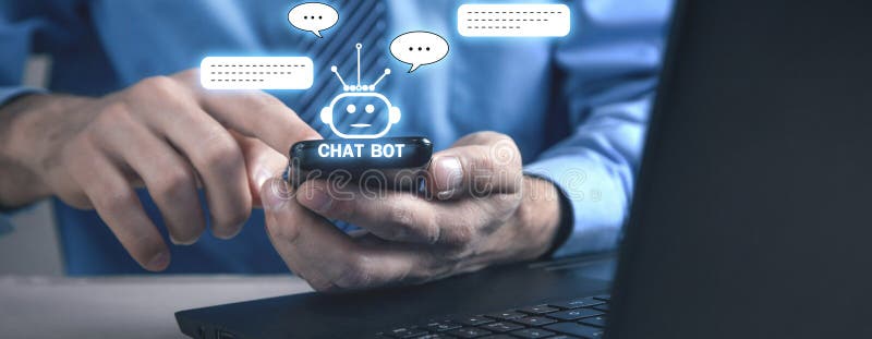 Human Holding Smartphone with Chat Bot Application for Online ...
