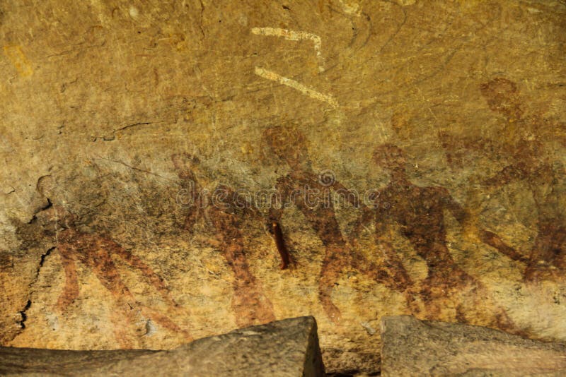 Human Hunting on Sandstone Wall Stock Image - Image of human, history ...