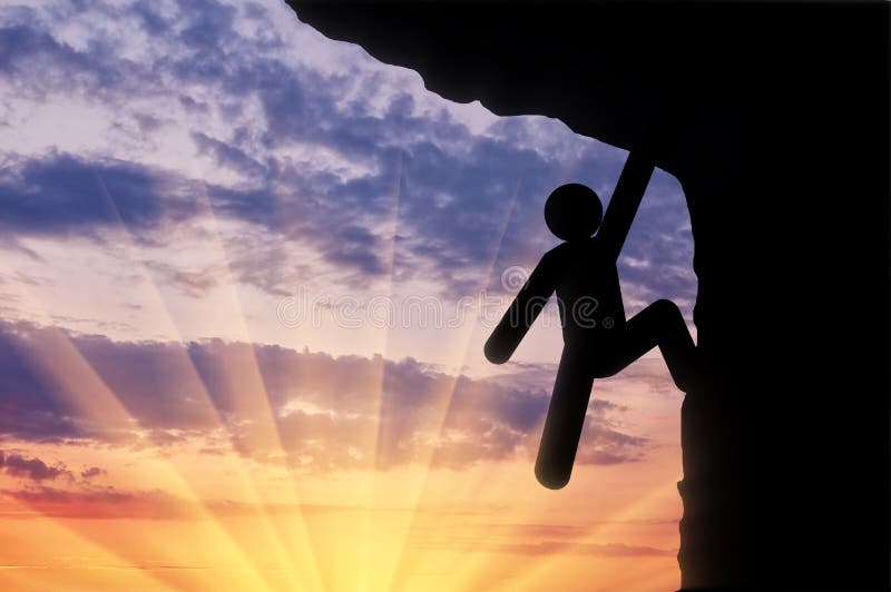 Human Icon Climber Rises on Rock Against Sky Stock Photo - Image of ...