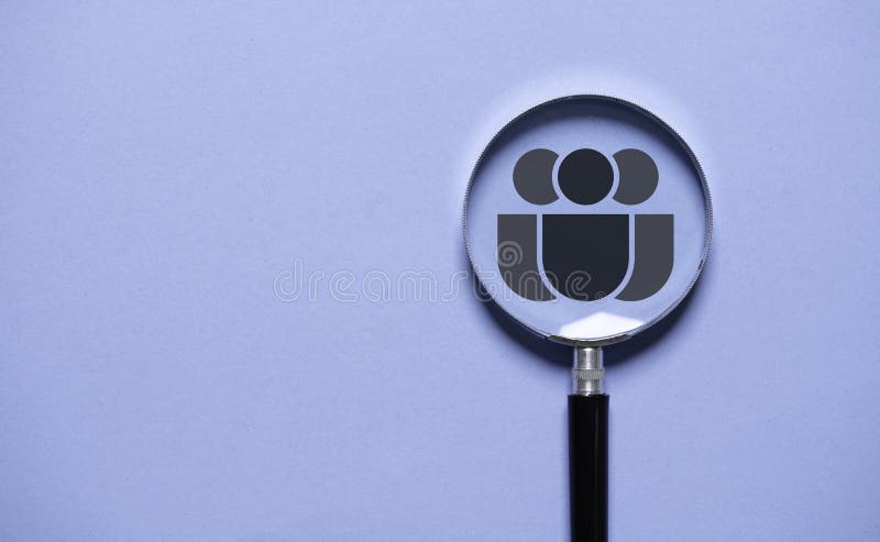 Human Icon Inside of Magnifier Glass on Blue Background for Customer ...