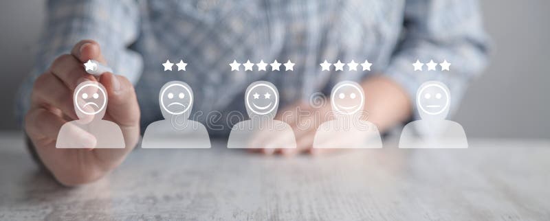 Human Icons with Positive and Sad Face, Stars. Customer Evaluation and ...