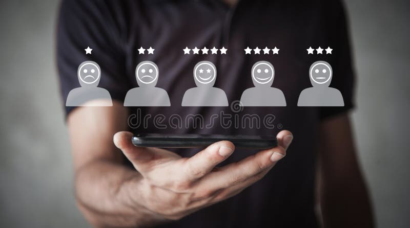 Human Icons with Positive and Sad Face, Stars. Customer Evaluation and ...