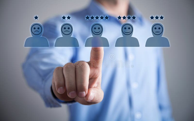Human Icons with Positive and Sad Face, Stars. Customer Evaluation and ...