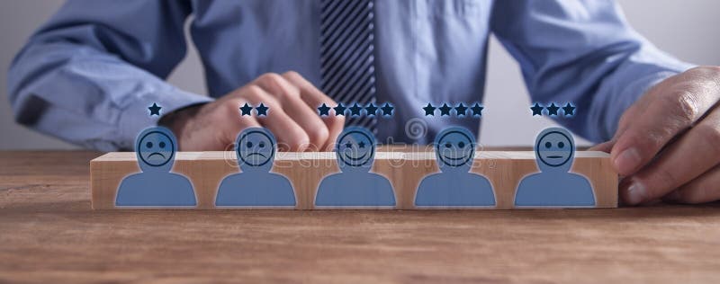 Human Icons with Positive and Sad Face, Stars. Customer Evaluation and ...