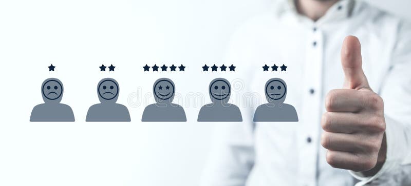 Human Icons with Positive and Sad Face, Stars. Customer Evaluation and ...