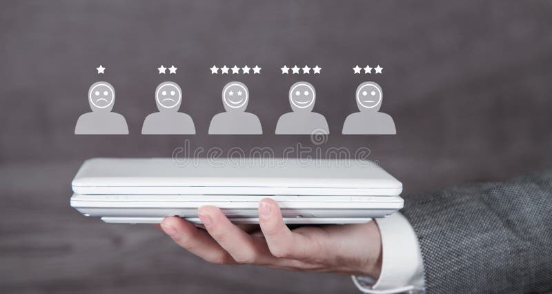 Human Icons with Positive and Sad Face, Stars. Customer Evaluation and ...