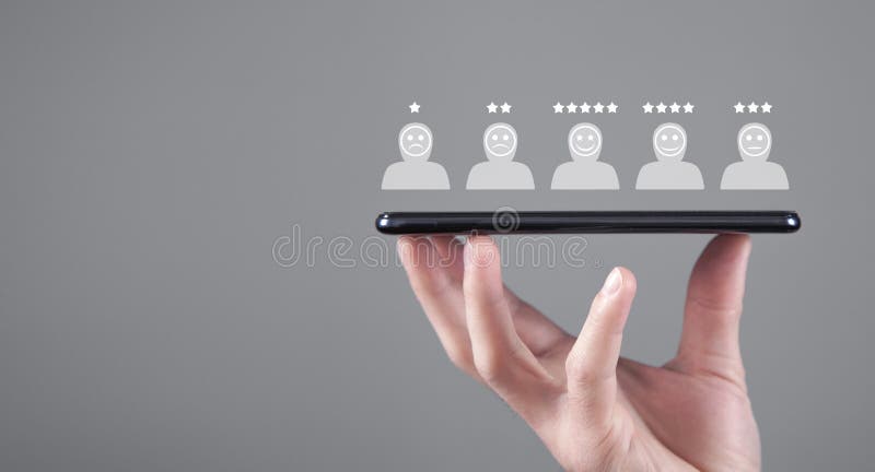 Human Icons with Positive and Sad Face, Stars. Customer Evaluation and ...